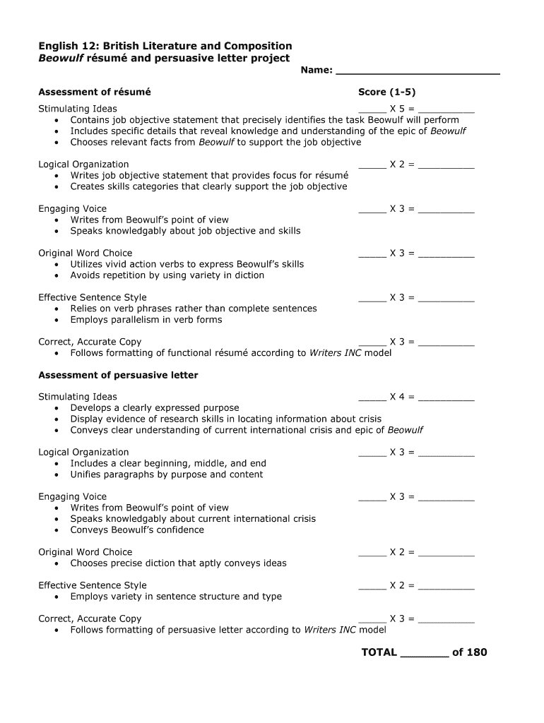 Fillable Online English 12 British Literature and Composition Fax Email Print - pdfFiller
