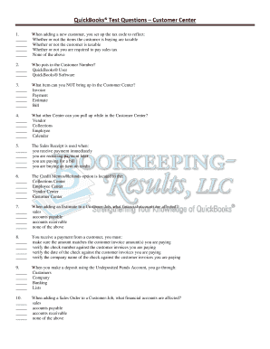 Fillable Online QuickBooks Test Questions Customer Center - Bookkeeping ...