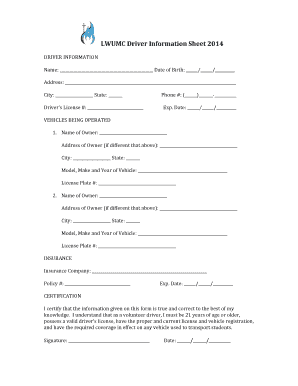 Fillable Online BLWUMCb Driver Information Sheet 2014 Fax Email Print ...