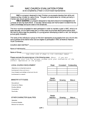 Fillable Online cenational NAC CHURCH EVALUATION FORM - cenational Fax ...