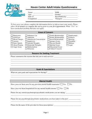 Fillable Online mnhavencenter Adult Intake Questionnaire - MN Haven Center - mnhavencenter Fax ...
