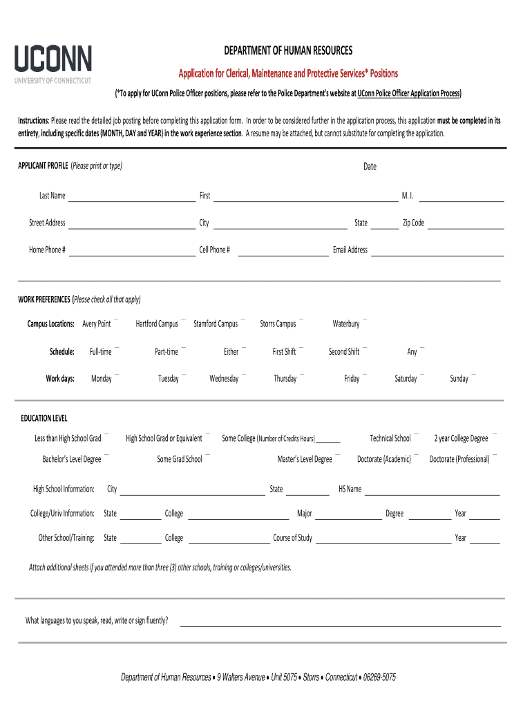 Fillable Online web2 uconn UCONN bApplicationb for Employment Fax Email Print - pdfFiller