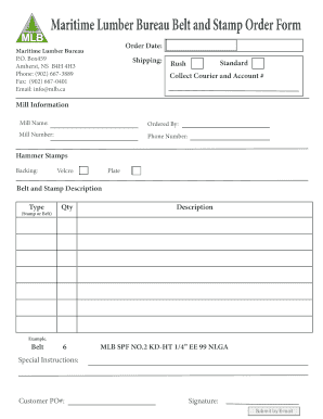 Fillable Online mlb Maritime Lumber Bureau Belt and Stamp Order Form ...