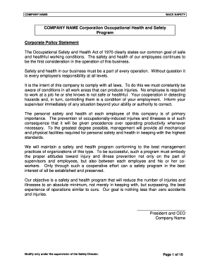 Fillable Online COMPANY NAME Corporation Occupational Health and Safety ...