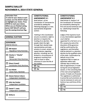 Fillable Online co madison tn SAMPLE BALLOT NOVEMBER 4 2014 STATE ...