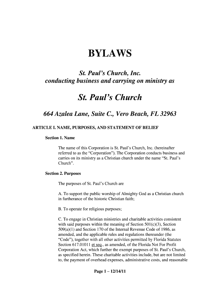 Fillable Online stpaulsirc DRAFT # 2: CHRIST CHURCH BYLAWS 12/17/08 ...