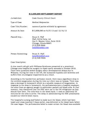 Fillable Online $13,000,000 SETTLEMENT REPORT Fax Email Print - pdfFiller