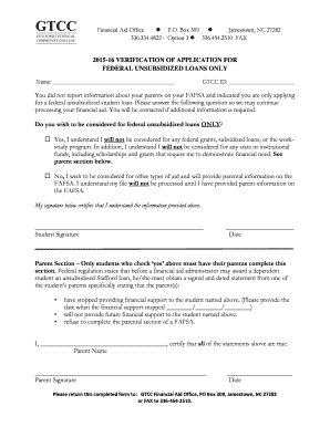 Fillable Online gtcc 2015-b16 VERIFICATIONb OF APPLICATION FOR FEDERAL ...