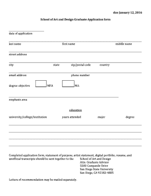 Fillable Online art sdsu Graduate Application Form - San Diego State ...