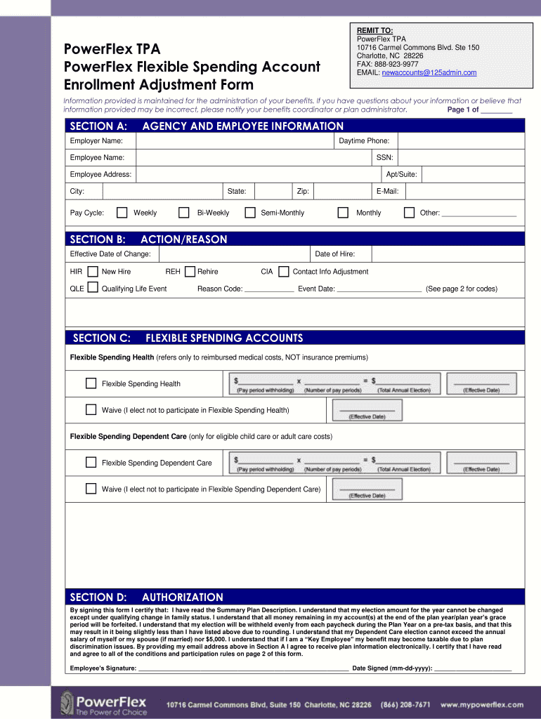 Fillable Online PowerFlex TPA PowerFlex Flexible Spending Account Enrollment ... Fax Email Print ...