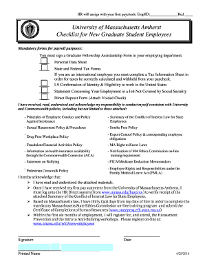 Fillable Online umass University of Massachusetts Amherst Checklist for ...