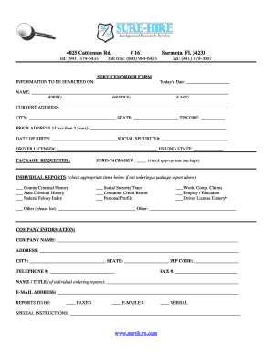 Fillable Online Services Order Form - Sure-Hire Fax Email Print - pdfFiller