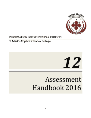 Fillable Online stmarks nsw edu Assessment Handbook 2016 - Saint Mark's Coptic Orthodox College ...