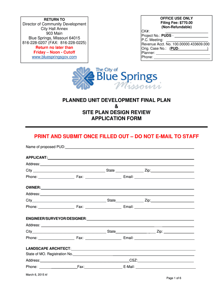 Fillable Online PUD Final Plan Site Plan Design amp Site Plan Design ...