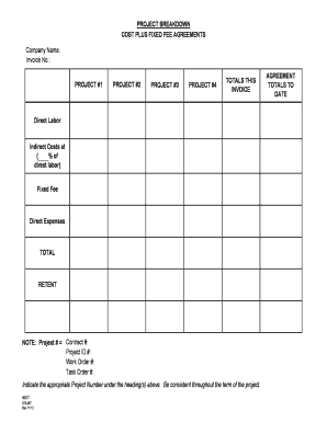 Fillable Online PROJECT BREAKDOWN COST PLUS FIXED FEE AGREEMENTS Fax ...