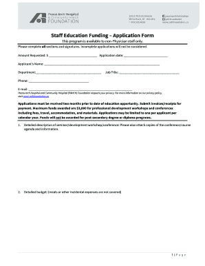 Fillable Online pahfoundation Staff Education Funding Application Form ...