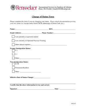 Fillable Online rpi BChangeb of bStatusb Form Fax Email Print - pdfFiller