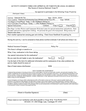 Fillable Online mattitucktroop39 ACTIVITY CONSENT FORM AND APPROVAL BY ...