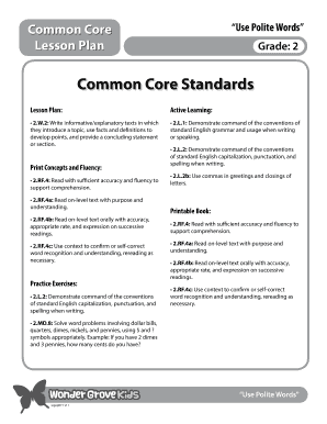 Fillable Online Use Polite Words Common Core Lesson Plan Grade: 2 ...