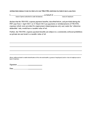 Fillable Online APPROVED FORMAT FOR NO PRIVATE USE EXPENSE PAYMENT ...