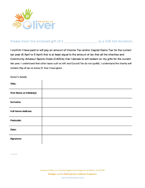 Fillable Online Please treat the enclosed gift of as a Gift Aid donation Fax Email Print - pdfFiller