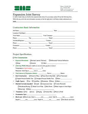 Fillable Online Expansion Joint Survey - Erie Metal Specialties Fax ...