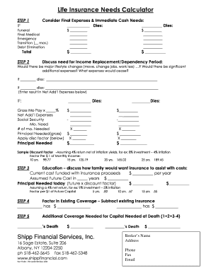 Fillable Online Life Insurance Needs Calculator - Shipp Financial ...