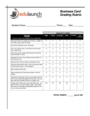Fillable Online Business Card Grading Rubric - amhslionscom Fax Email ...