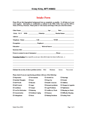 Fillable Online Adult Intake Form - Therapy By Kristy Kirby Fax Email ...