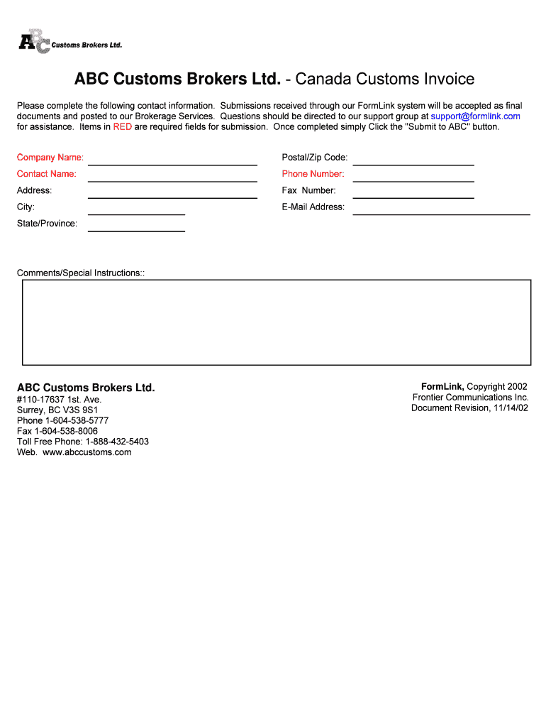 Fillable Online BCanadab Customs bInvoiceb - Formlink Fax Email Print ...