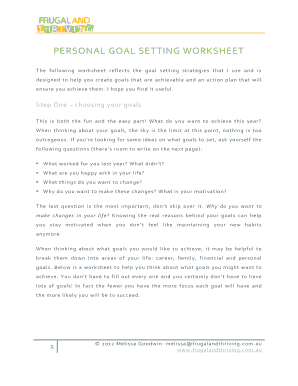 Fillable Online PERSONAL GOAL SETTING WORKSHEET Fax Email Print - pdfFiller