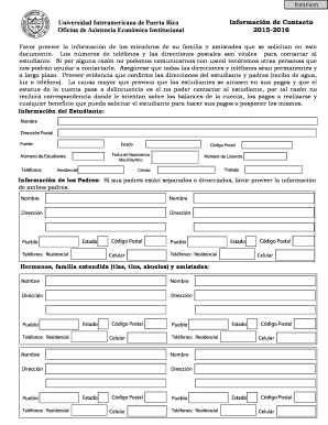 Fillable Online Print Form Informacin de Contacto 20152016 Universidad ...