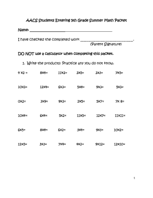 Fillable Online AACS Students Entering 5th Grade Summer Math Packet ...