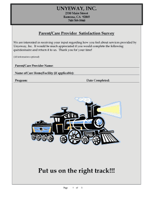 Fillable Online unyeway Satisfaction Survey Parents and Care Providers ...