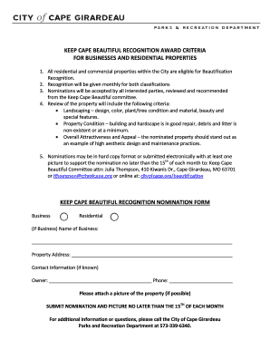 Fillable Online cityofcapegirardeau Beautification Award Criteria and Form 6 2613 Fax Email ...