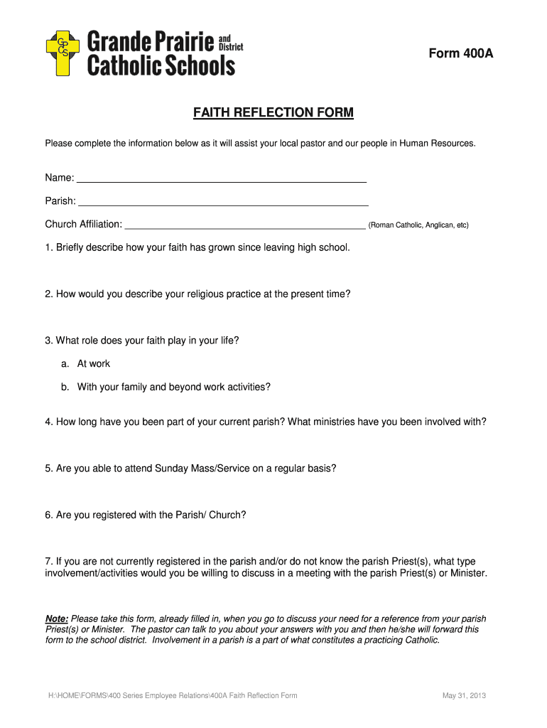 Fillable Online gpcsd Form 400A FAITH REFLECTION FORM - Grande Prairie ...