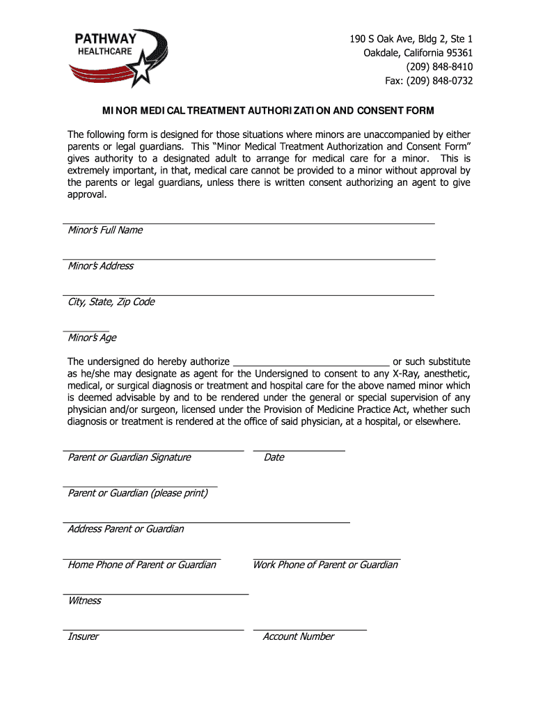 Fillable Online MINOR MEDICAL TREATMENT AUTHORIZATION AND CONSENT FORM Fax Email Print - pdfFiller