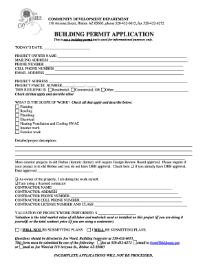 Fillable Online BUILDING PERMIT APPLICATION - Bisbee AZ Fax Email Print ...