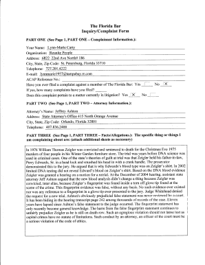 Fillable Online The Florida Bar Inquiry/Complaint Form PART OllE (See ...
