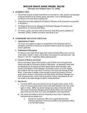 Fillable Online Governing Documents: House Rules - Wailea Ekahi AOAO ...