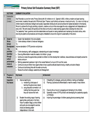 Fillable Online Primary School Self Evaluation Summary Sheet (SEF) Fax ...
