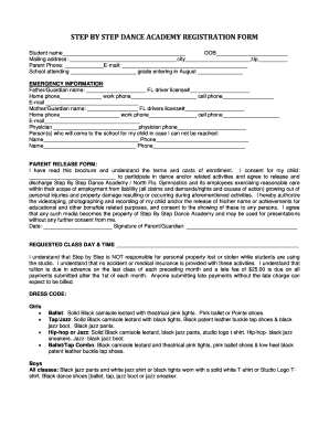 Fillable Online STEP BY STEP DANCE ACADEMY REGISTRATION FORM Fax Email ...
