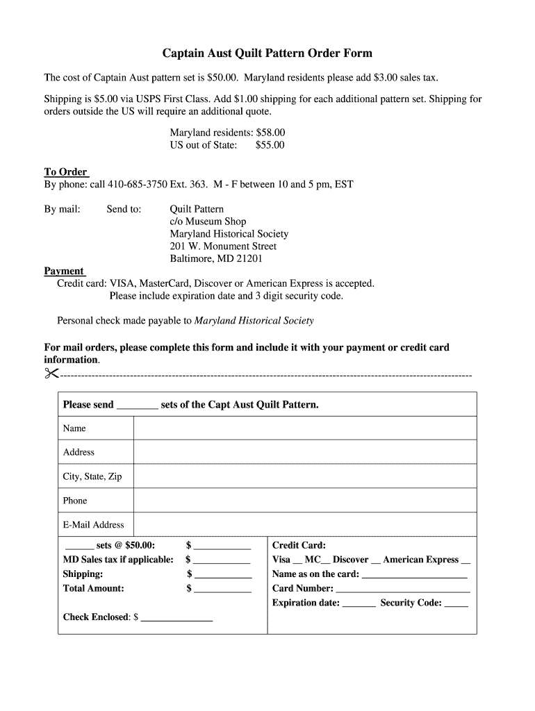 Fillable Online Captain Aust Quilt Pattern Order Form Fax Email Print ...