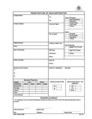 Fillable Online REGISTRATION OF SUB-CONTRACTOR Manpower ...