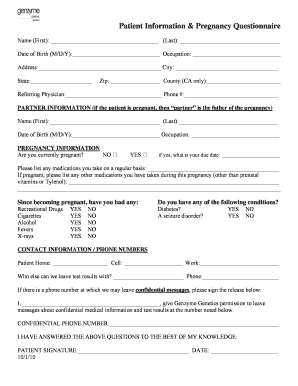 Fillable Online Patient Information Pregnancy Questionnaire.doc Fax ...