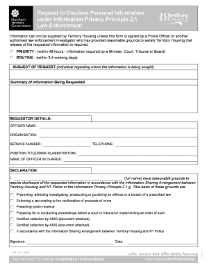 Fillable Online territoryhousing nt gov Request to Disclose Personal ...