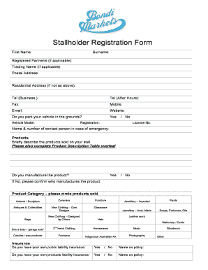 Fillable Online Stallholder Registration Form - bbondimarketsbbcombau ...