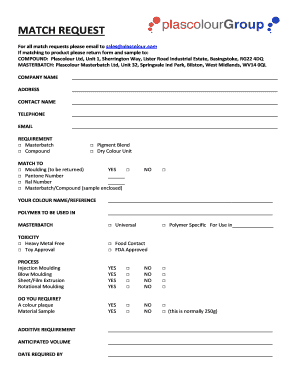 Fillable Online MATCH REQUEST - bPlasColourb Fax Email Print - pdfFiller