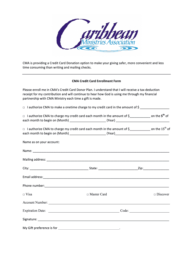 Fillable Online CMA Credit Card Enrollment Form Fax Email Print - pdfFiller