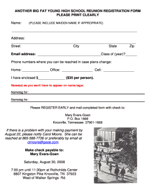 Fillable Online ANOTHER BIG FAT YOUNG HIGH SCHOOL REUNION REGISTRATION ...